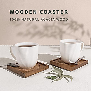 NAUMOO Natural Wood Large Coasters - Set of 4 - Absorbent Cork Pad for Table Protection - Large Wooden Coaster for Drinks, Coffee Cups, Mugs - Rustic Farmhouse Decor