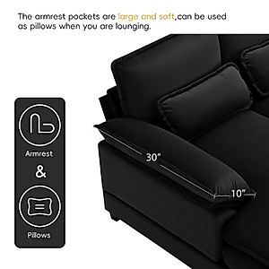 Merax 110" Modular Sectional Couches with Waist Pillows, 6-seat Upholstered Sleeper Sofa Bed Chaise Lounge for Living Room Furniture, Black