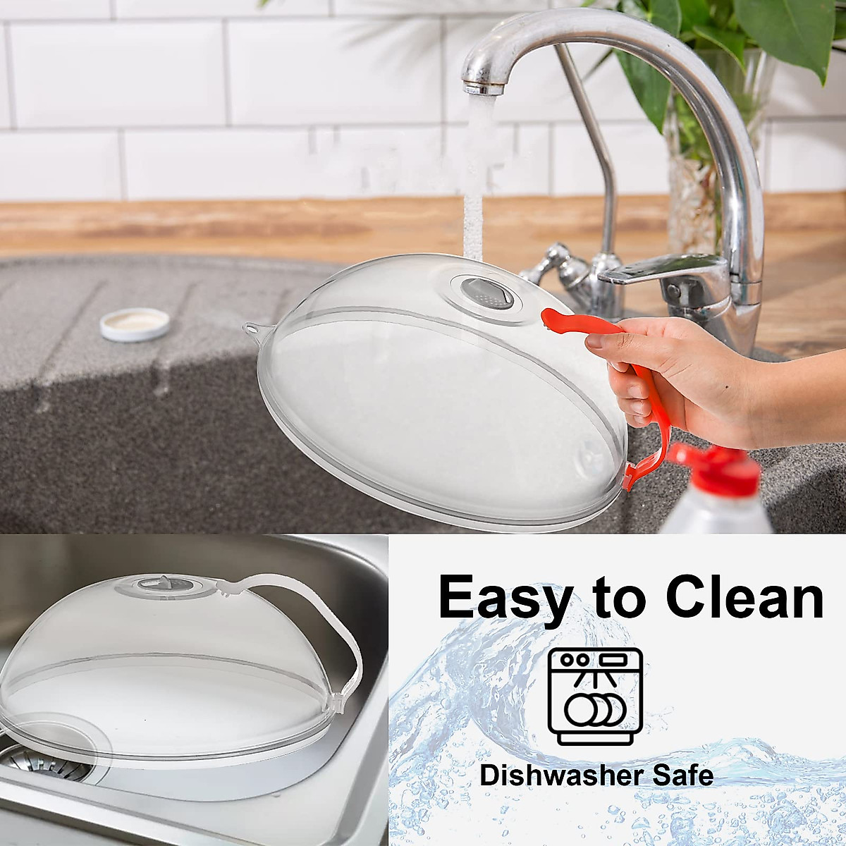 ZEAYEA 4 Pack Microwave Cover for Food, Clear Microwave Splatter Cover with Handle, 10 Inch Dish Plate Cover with Adjustable Steam Vents Keep Microwave Oven Clean, BPA Free Anti-Splatter Guard Lid