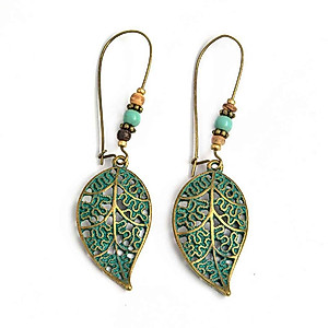 U-M PULABO 1 Pair Women Ethnic Leaf Earring Girl Stone Dangle Earrings Vintage Bohemian Drop Earrings Lady Jewelry Superiorâ€‚Quality and Creative Useful