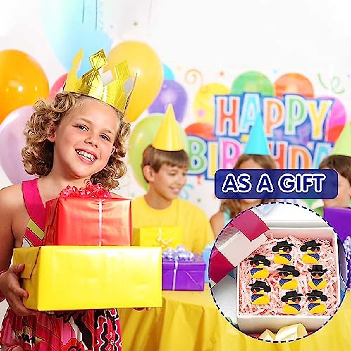 32 Set Mini Cowboy Rubber Duck with Cowboy Hat Scarf and Sunglasses Mini Yellow Duckies Bath Party Toy Mini Squeak Duck Bathtub Toys for Swimming Pool Baby Shower Birthday Party Gifts Decor (Black)