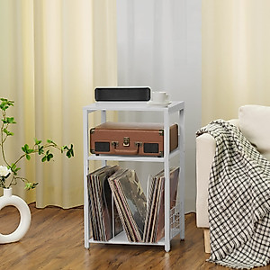 LELELINKY White Side Table,Small End Table with Storage Shelf,3 Tier Industrial Bedside Tables,Vinyl Record Player Stand,Modern Sofa Night Stands for Living Room Bedroom Office Small Spaces
