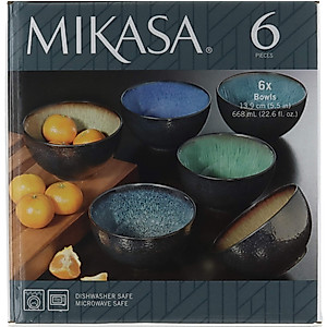 Mikasa Sapphire Stoneware Bowls | Set of 6 Bowls | Dishwasher Safe | Microwave Safe