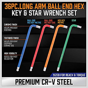 HORUSDY Hex Key Allen Wrench Set, SAE & Metric Star Long Arm Ball End Hex Key Set, Industrial Grade Allen Wrench Set