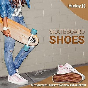 Hurley Boardy Kids Lace Up Canvas Sneakers – Low Cut Skateboarding Shoes for Kids, Sports Shoes for Boys and Girls, Pink White
