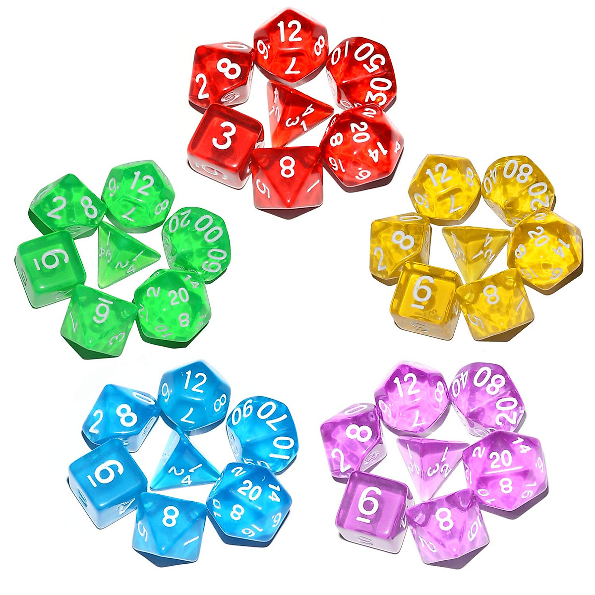 DND Dice 5×7 Sets, 35Pieces Transparent Rainbow Polyhedral DND Dice for RPG MTG Table Game Dice