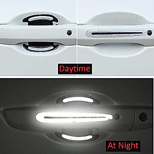 WindCar Car Door Handle Reflective Stickers Universal Auto Door Handle Scratch Cover Guard Protective Film Pad with Safety Reflective Strips 8 Pack (Diamond White)