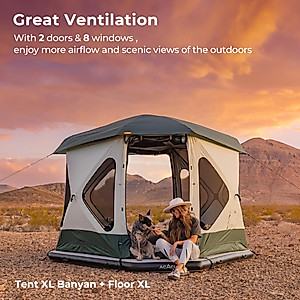 ACACIA Space Camping Tent XL, 4-6 Person Large Family Tent with 6'10'' Height, 2 Doors, 8 Windows, Waterproof Pop Up Easy Setup Hub Tent with Rainfly, Footprint for Car Camping, Glamping, Sunrise