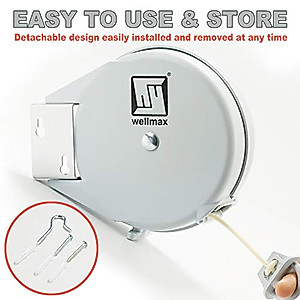 Wellmax 40 Feet Retractable Clothesline with Cloth Pins, Heavy Duty Portable Drying Lines for Wall Mounted Indoor and Outdoor