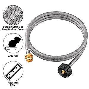 Generep 5 Feet Stainless Steel Braided Propane Adapters Hose Convert Connects 1lb Portable Appliance to 1-20 lb Propane Tank,Safe and Durable