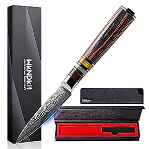 WKNDKIT Damascus VG-10 Stainless Steel Small 3.5 inch Paring knife japanese Kitchen knife with wood Handle, Super Sharp, Fancy Fruit and vegetable Knife