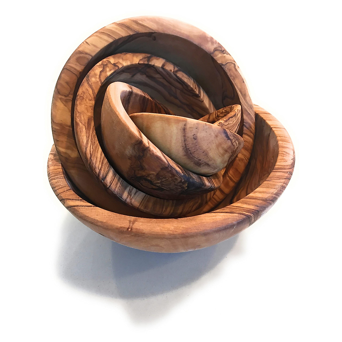 ORCHARD HARDWOODS Nesting Set of 6 Artisan Olive Wood Serving Bowls. Unique Handmade Decorative Serve-ware for Fruit, Salad, Snacks, Condiments, Any Food. Small Mini Bowl 2" to Large 5.5-6.5"