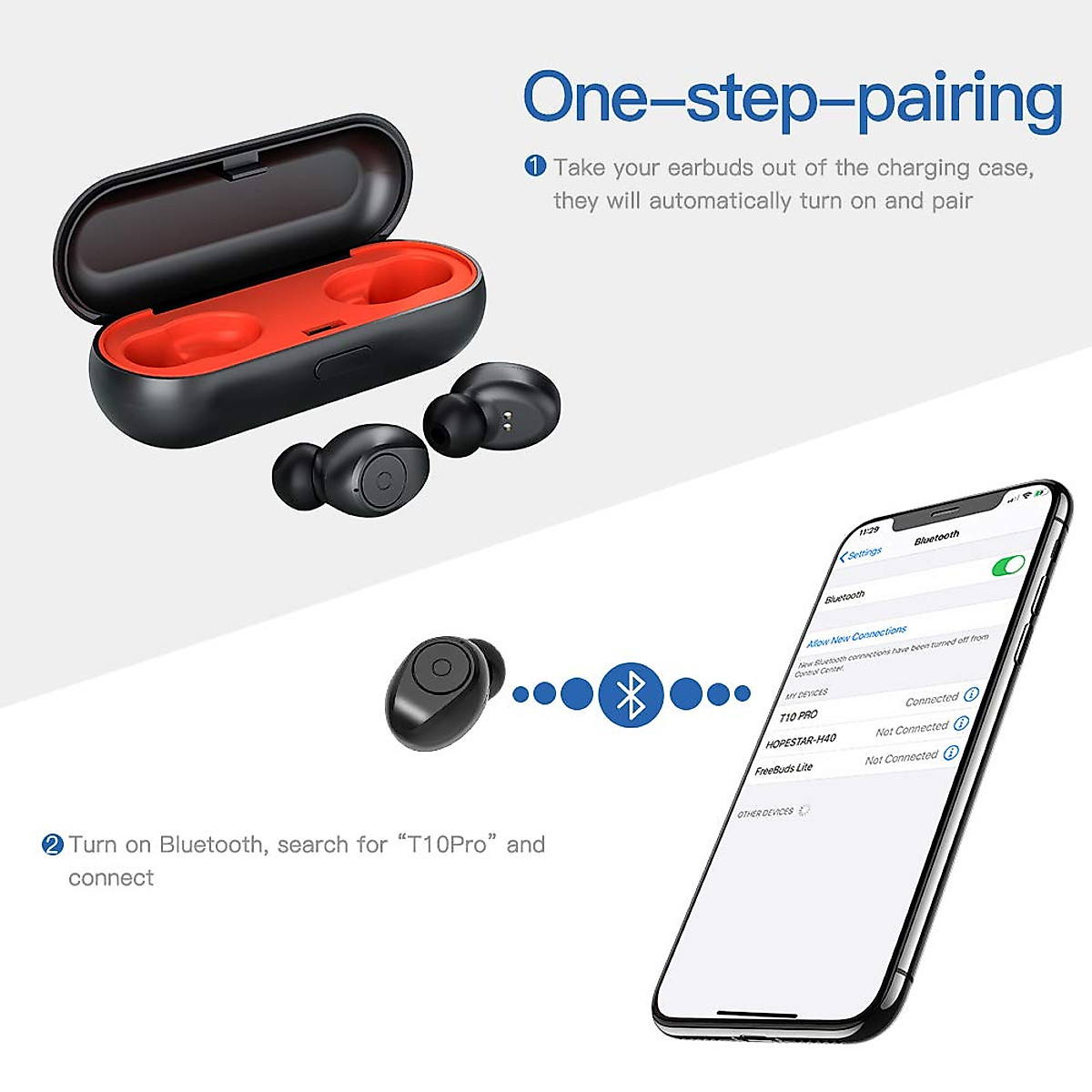 Bluetooth 5.0 Wireless Earbuds Super Portable True Wireless Stereo Headphones in Ear Deep Bass Built in Mic IPX6 Waterproof with Charging Case (Only 50g) 40H Playtime for Workout Running (Black red)