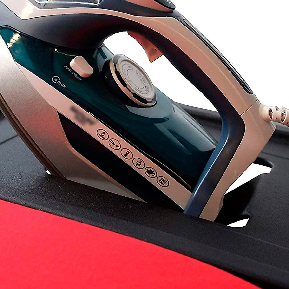 OLOTU Folding Ironing Board with Iron Rest and Clothes Tray, Adjustable Height at 4 Levels, 1 cm Thick Foam, Metal Ironing Board