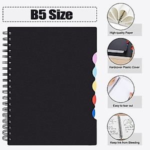 EOOUT 2 Pack Multi Subject Notebook, Spiral Notebook College Ruled with Tabs, 7.5”×10”, Lined Journals with Dividers, 290 Pages, for Gifts, School Office Supplies