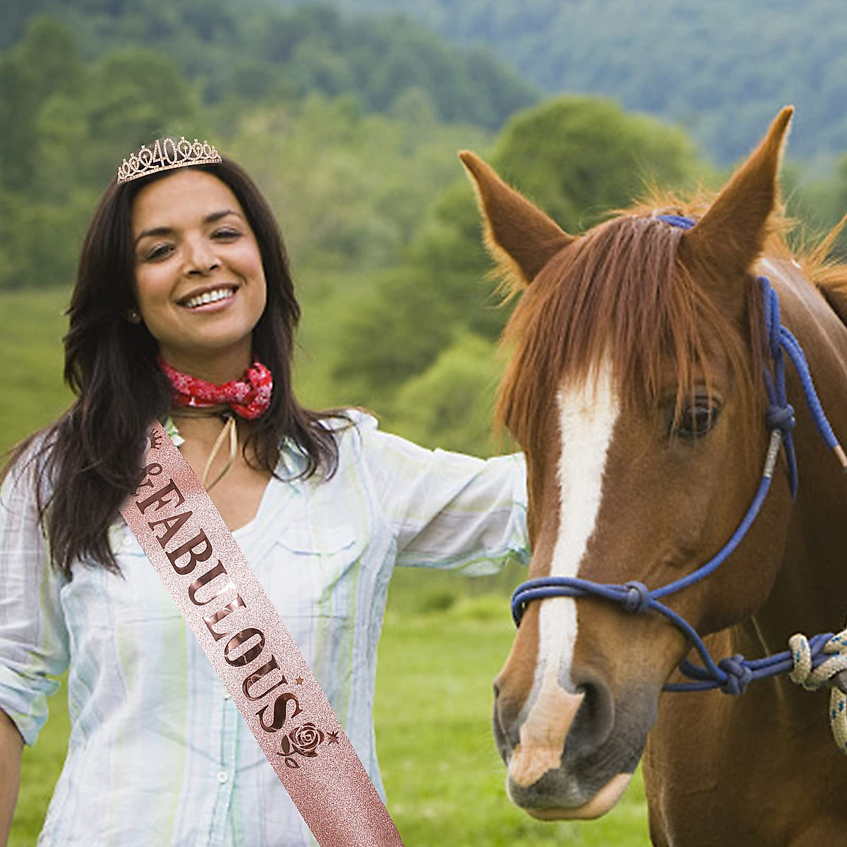 Casoty 40 & Fabulous Hairband and Tiara Set, Rose Gold, for Women's 40th Birthday Decorations, Gifts for Women, Party Decorations