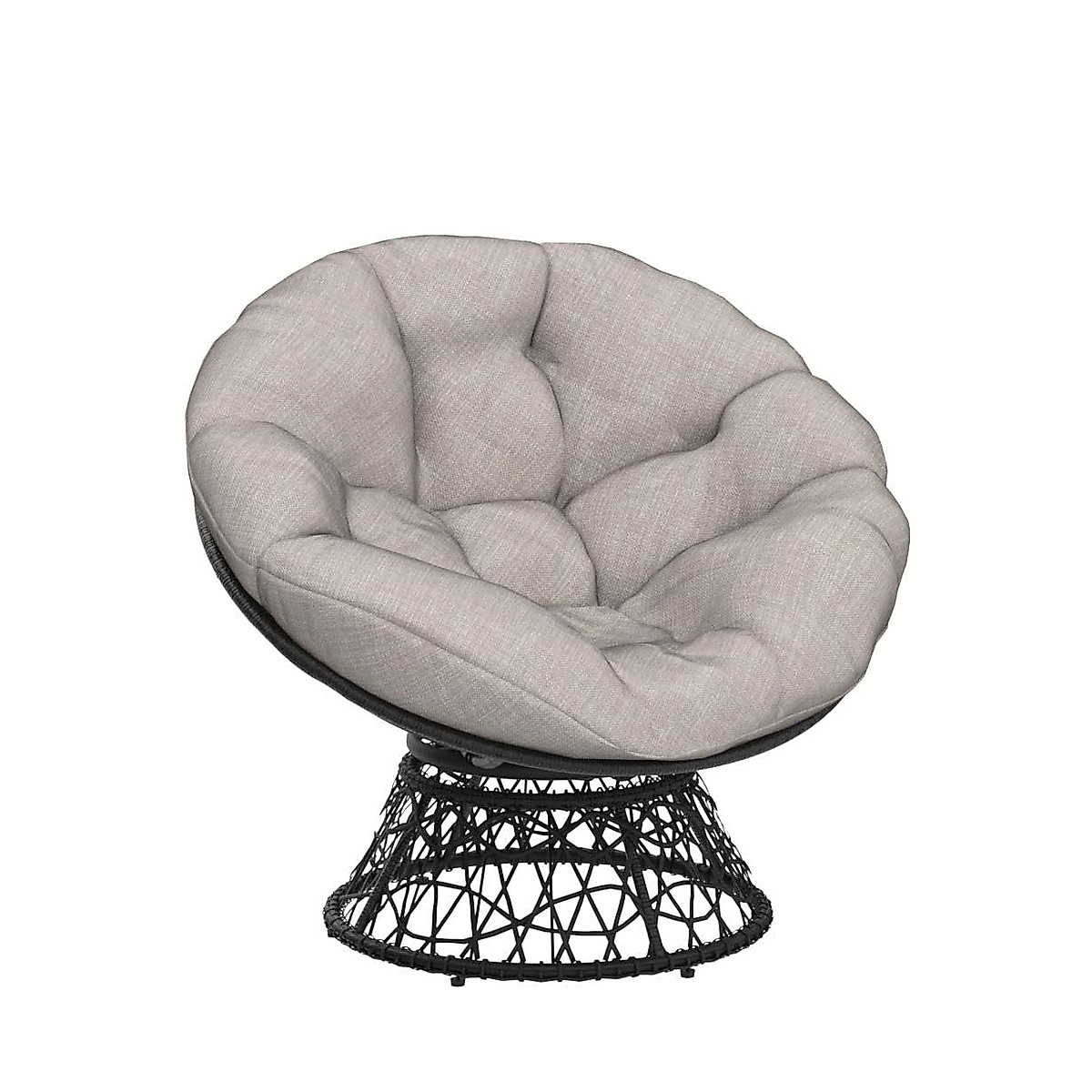 Bme 40" Ergonomic Wicker Papasan Chair with Soft Thick Density Fabric Cushion, High Capacity Steel Frame, 360 Degree Swivel for Living, Bedroom, Reading Room, Lounge, Silver Cloud - Black Base