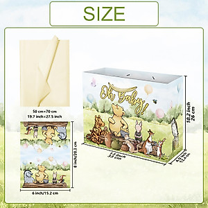 CORODER Winnie Gift Bag With Card and Tissue Paper Welcome Baby Gift Bags with Handle For Party Gift Wrapping Present Baby Shower Party Decorations Supplies(13 inch)