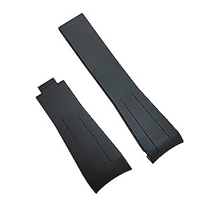 Hooxue 20mm Curved Ends Rubber Watch Strap Silicone Band Compatible With Rolex Submariner Yacht Master Oysterflex Sea-Dweller series (Black)