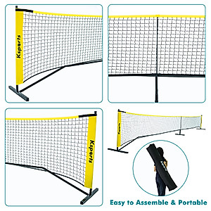 Ksports Regulation 22 feet Pickleball Net Bundle, can be Used as Recreation Tennis or Badminton Net Blue, Comprises of One Net, 4 LED Shuttlecocks, Carry Bag and 2 Pickleballs (Yellow)