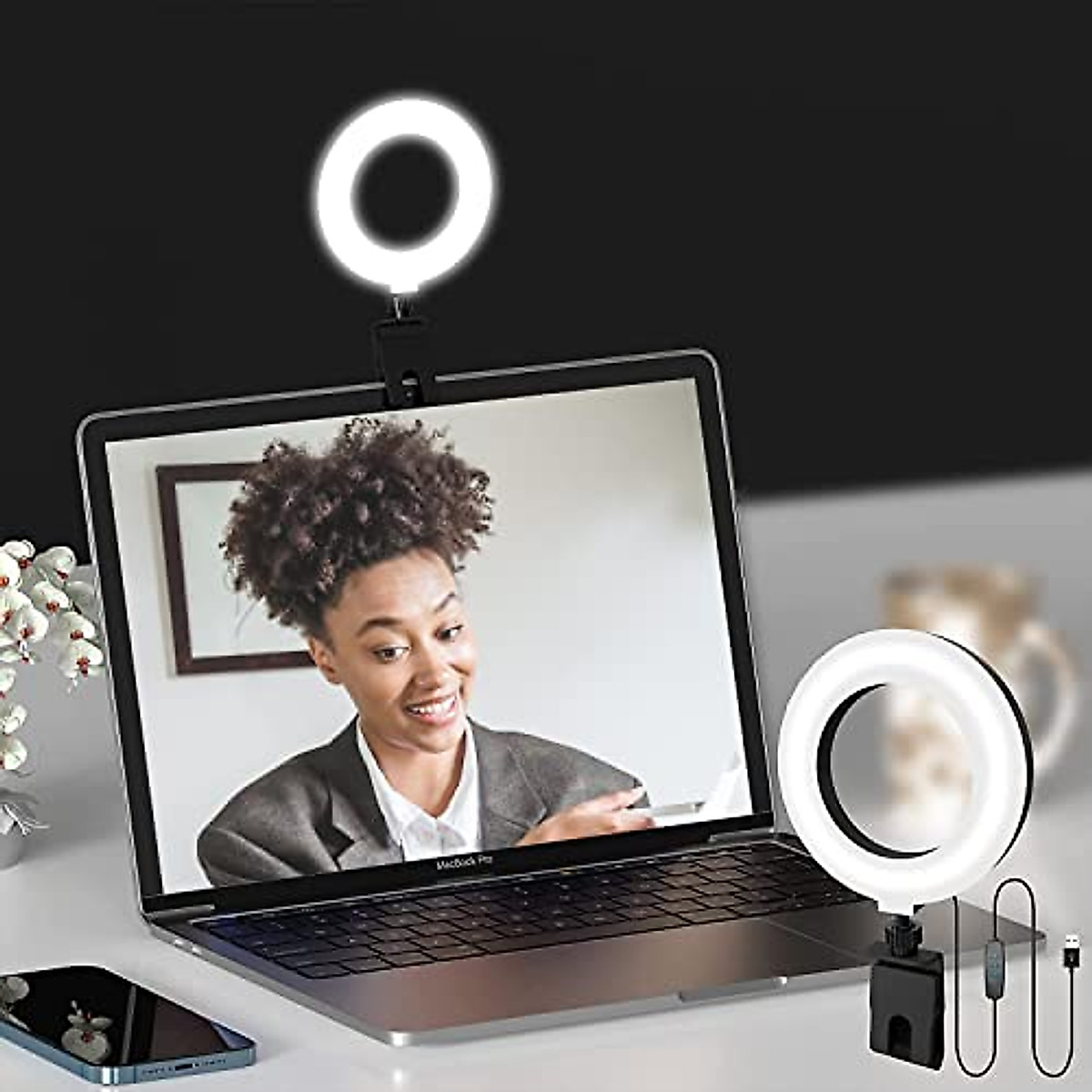 Video Conference Lighting Kit 3000k-6000K Dimmable Led Ring Lights Clip on Laptop Monitor for Remote Working, Distance Learning,Zoom Calls, Self Broadcasting and Live Streaming, YouTube Video,TikTok