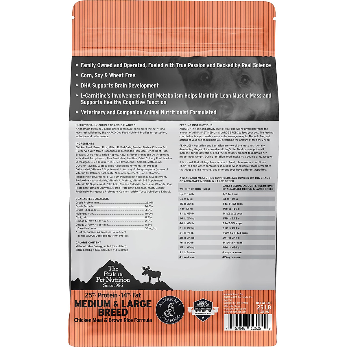 Annamaet Original Encore Formula Dry Dog Food, 25% Protein (Chicken & Brown Rice), 25-lb Bag