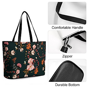 Womens Handbag Flowers Butterfly Bees Rose Bloom Leather Tote Bag Top Handle Satchel Bags For Lady