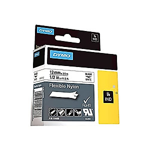 Dymo 18488 Rhino Flexible Nylon Industrial Label Tape, 1/2-Inch X 11 1/2 Ft, White/Black Print