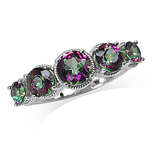 Silvershake 5 Stone Mystic Fire Topaz White Gold Plated 925 Sterling Silver Rope Ring Size 7