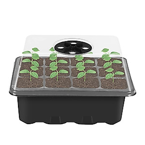 INCHOO 10-Pack Seed Trays Seedling Starter Tray, Humidity Adjustable Plant Starter Kit with Dome and Base Greenhouse Grow Trays for Seeds Growing Starting (Black(12 Cells))