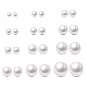 Charisma 4-12mm Composite Round Ball Pearls Stud Hypoallergenic 12 Pairs Mixed Sizes Imitation Pearl Stainless Steel Earrings Set for Girls Women