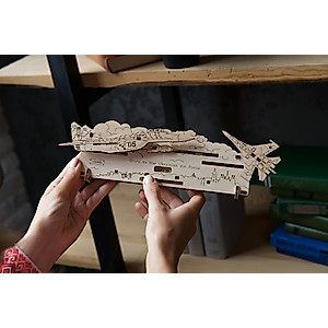 UGEARS Ghost of Kyiv Attacks 3D Wooden Puzzle - Wooden Mechanical Model Kit to Build - DIY Constructor with Gear Mechanism - Brain Teaser Building Set for Adults