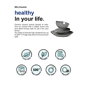 LE TAUCI Dinnerware Sets 12 Piece, Serve for 4, Ceramic Plates and Bowls Set (10" Dinner Plates + 8" Salad Dish + 22 oz Bowl) x 4, Suit For House Warming Wedding, Dishwasher Microwave Oven safe - Grey