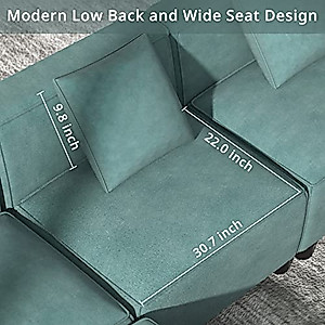 LLappuil Modern Modular Sectional Sofa Set, Low Back Minimalist Style Couch with Ottoman, Soft Fabric 10 Seater Oversized 153.5" U Shaped Sofa for Living Room, Aqua Blue