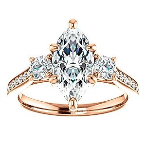 925 Silver, 10K/14K/18K Solid Gold Handmade Engagement Ring, 3 CT Marquise Cut Moissanite Solitaire Ring, Wedding Ring for Women/Her Anniversary Propose Gifts, VVS1 Colorless (925 Silver (Rose Gold Plated))