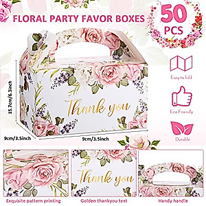 Xinnun 50 Pcs Thank You Treat Boxes Floral Design Gift Boxes Gable Boxes Party Favor Boxes for Tea Party, Wedding, Thanksgiving Day, Christmas