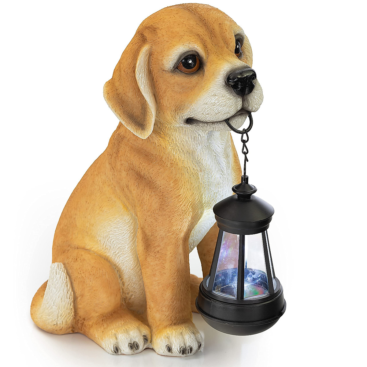 VP Home Golden Puppy with Lantern Solar Powered LED Outdoor Decor Garden Light