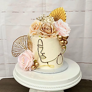 Boho Flower Cake Toppers Lady Face Birthday Cake Decorations with Palm Leaves Ginkgo Leaves for Birthday Party Wedding Boho Themed Party Supplies (FLowers)