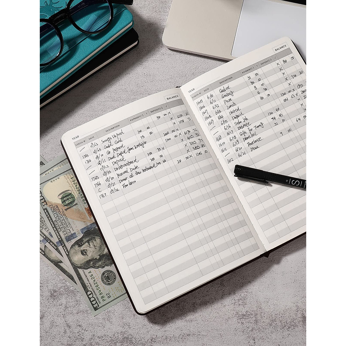 Check Registers for Personal Checkbook,Checkbook Register for Personal or Business, A5 Hardcover Registers Log to Track Payments, Deposits & Finances Transaction Black