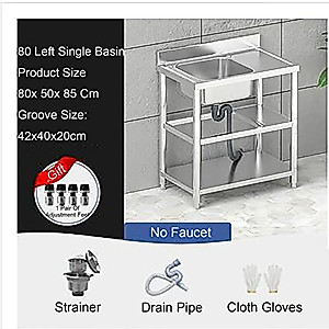 MARQI Stainless Steel Stand Alone Sink,Commercial Kitchen Sink,Free Standing Commercial Restaurant Sink,Easy to Clean,Adjustable Leg Height,for Restaurant,Outdoor,Garage. (Size : Headless)