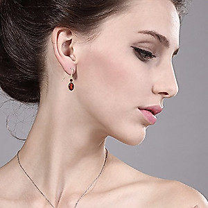 Gem Stone King 14K Yellow Gold Red Garnet Hook French Fish Ear Wire Dangle Earrings For Women (3.04 Cttw, Gemstone January Birthstone, Oval 8X6MM, Round 3MM)