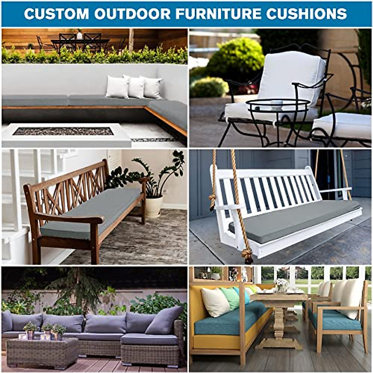JBlWSGT Custom Bench Cushion, Chair Cushions, Indoor Outdoor Cushion, Personalized Cushion, Optional Waterproof, Optional Addition Piping and Non-Slip Bottom and Straps and Velcro