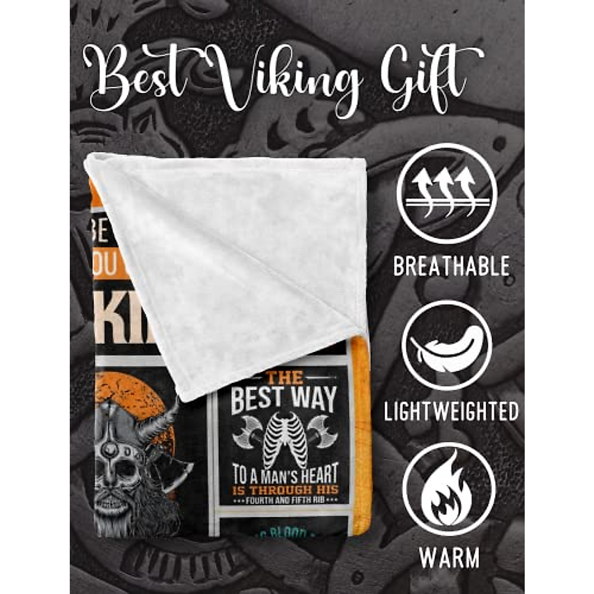 Huglanket Viking Gifts for Men Flannel Blanket Throws, Norse Mythology Viking Themed Throw (50"x 65") for Viking Friends Dad Grandpa Uncle on Father's Day, Birthday, Christmas - Viking