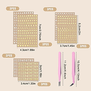 18 Sheets Tiny Letter Stickers, Letter Stickers Small Self Adhesive Glitter Alphabet Number Stickers with 2 Pink Tweezers Metallic Letter Sticker for Scrapbook Photos DIY Crafts