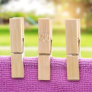 Pack of 20 clothes pegs made of bamboo, wooden pegs, clothes pegs with windproof clothes pegs, large wooden clothes pegs, wooden clothes pegs for hanging clothes and handicrafts, Clothes peg bamb