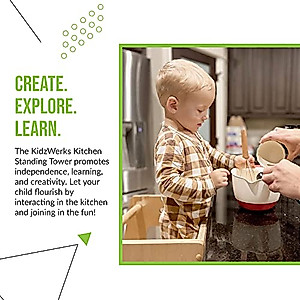 KidzWerks Child Standing Tower, Wood Step Stools for Kids, Toddler Step Stool for Kitchen Counter, The Original Kitchen Stepping Stool, Adjustable Platform, Natural Wood