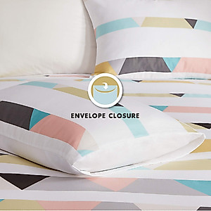 INTELLIGENT DESIGN Reversible 100% Cotton Sateen Duvet - Breathable Comforter Cover, Modern All Season Bedding Set with Sham (Insert Excluded), Storke, Colorful Stripes King/Cal King