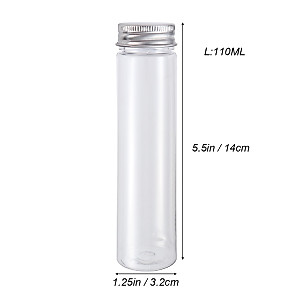 UEETEK 15pcs 110ml Flat-Bottomed Plastic Clear Test Tubes with Screw Caps Candy Cosmetic Travel Lotion Containers
