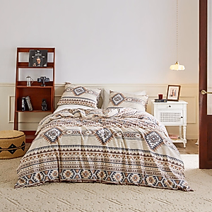 YuHeGuoJi Boho Aztec Duvet Cover King 100% Cotton Vintage Bohemian Duvet Cover 3 Pcs Set 1 Southwestern Triangle Patterned Duvet Cover with Zipper Ties 2 Pillowcases Tribal Geometric Bedding Set