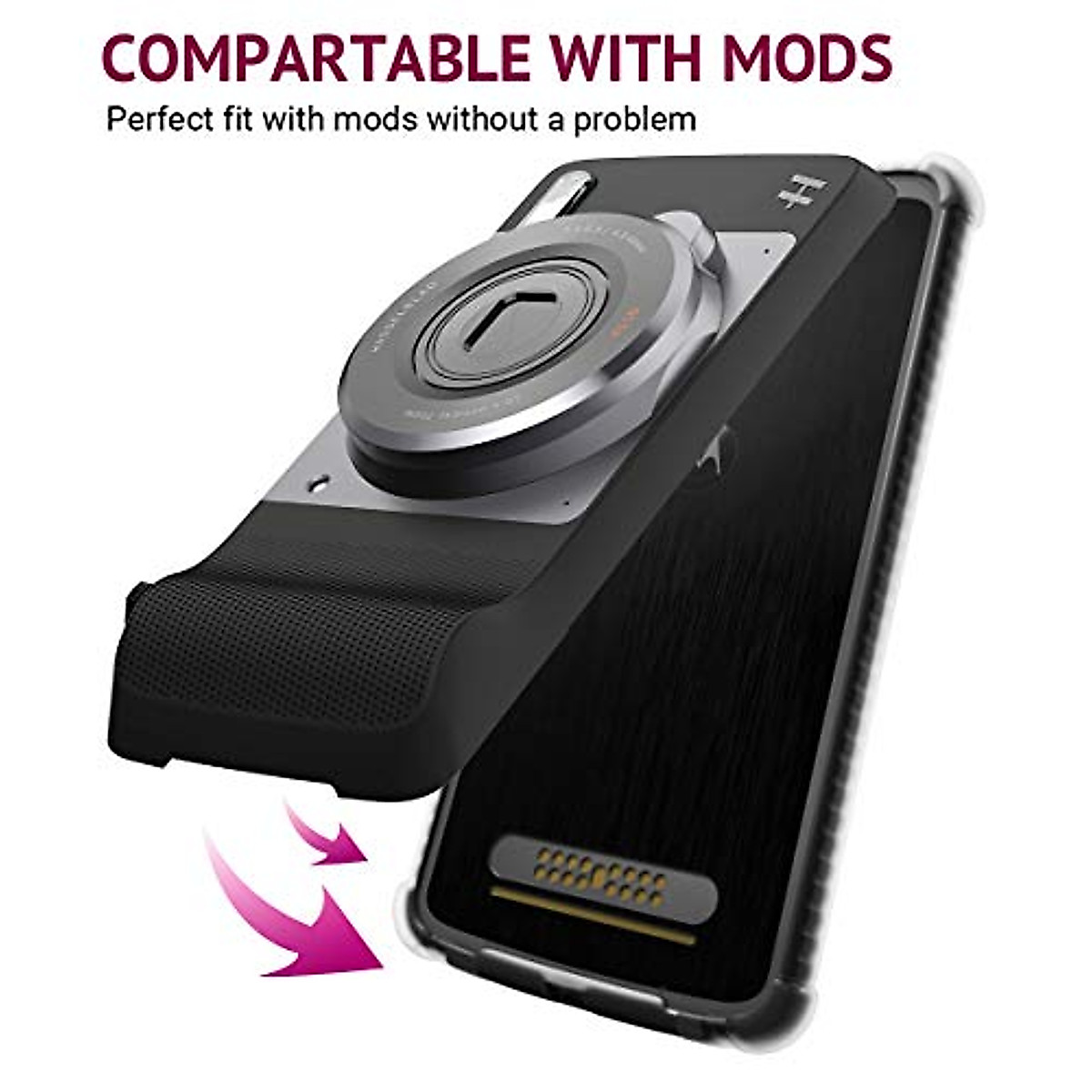 Casewe – Motorola Moto Z2 Force Flexible TPU Protective Bumper Case Cover/Compatible with Moto Mods - Black & Clear